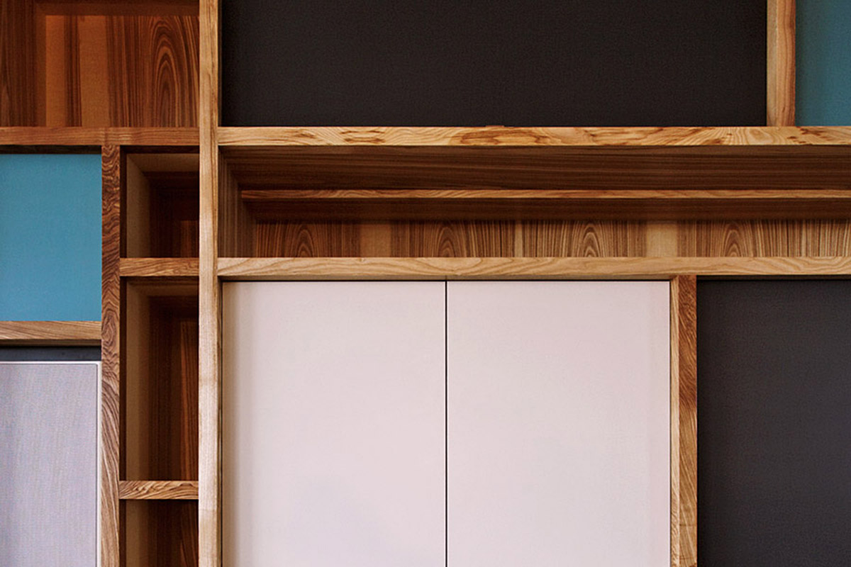 Olive ash AV storage unit · millimetre