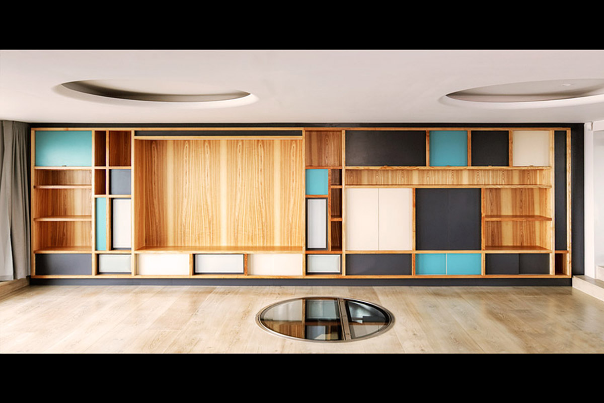 Olive ash AV storage unit · millimetre