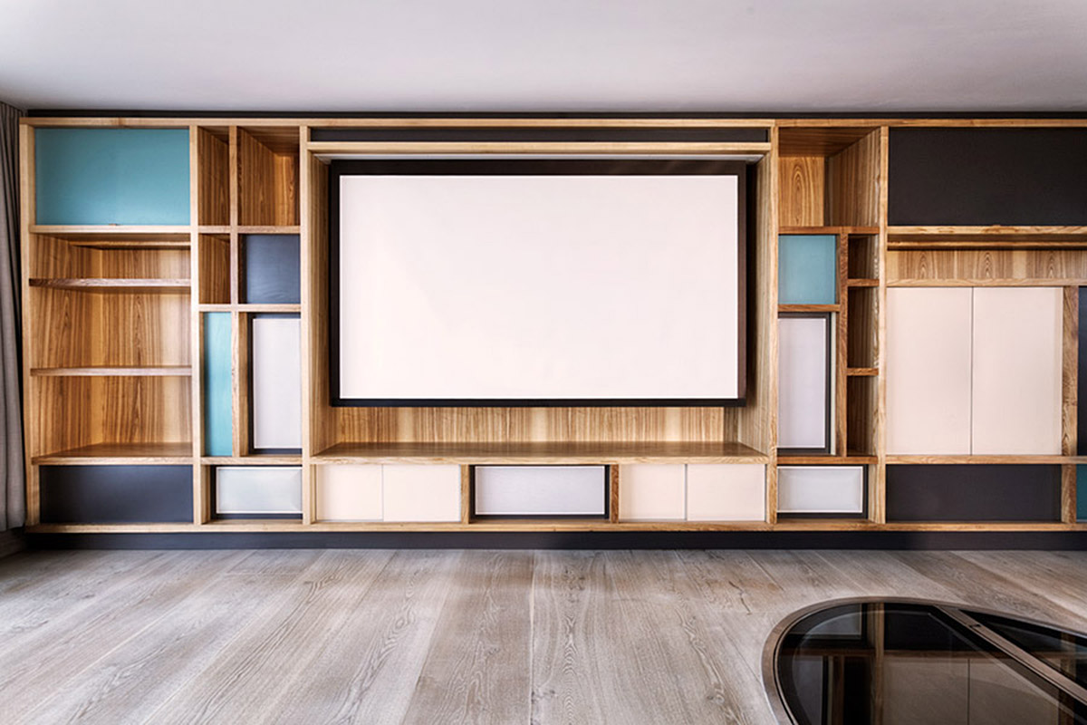 Olive ash AV storage unit · millimetre