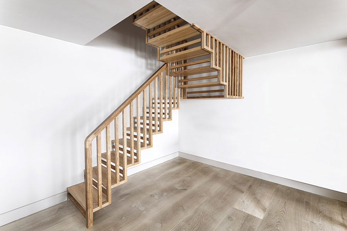 Suspended olive ash staircase · millimetre