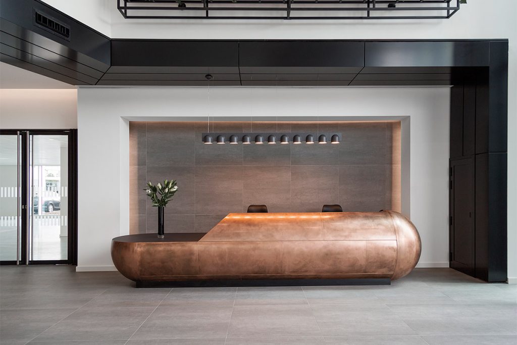 Copper Reception Desk · millimetre